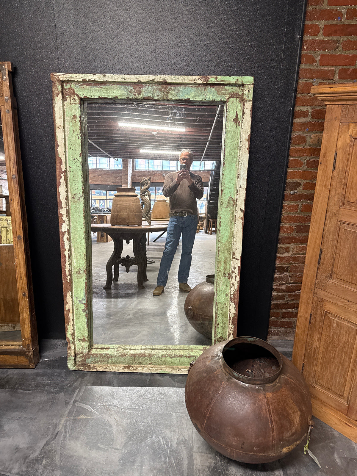 Distressed Green Mirror – Bass And Bennett Trading Company
